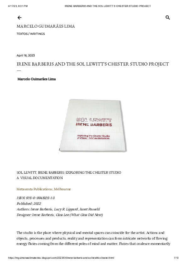 (PDF) IRENE BARBERIS AND THE SOL LEWITT´S CHESTER STUDIO PROJECT