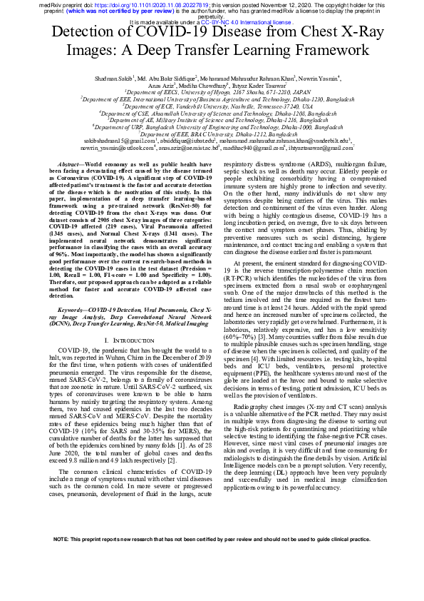 (PDF) Detection of COVID-19 Disease from Chest X-Ray Images: A Deep Transfer Learning Framework