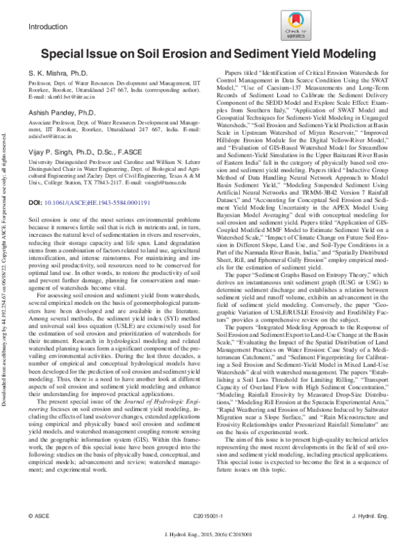 (PDF) Special Issue on Soil Erosion and Sediment Yield Modeling