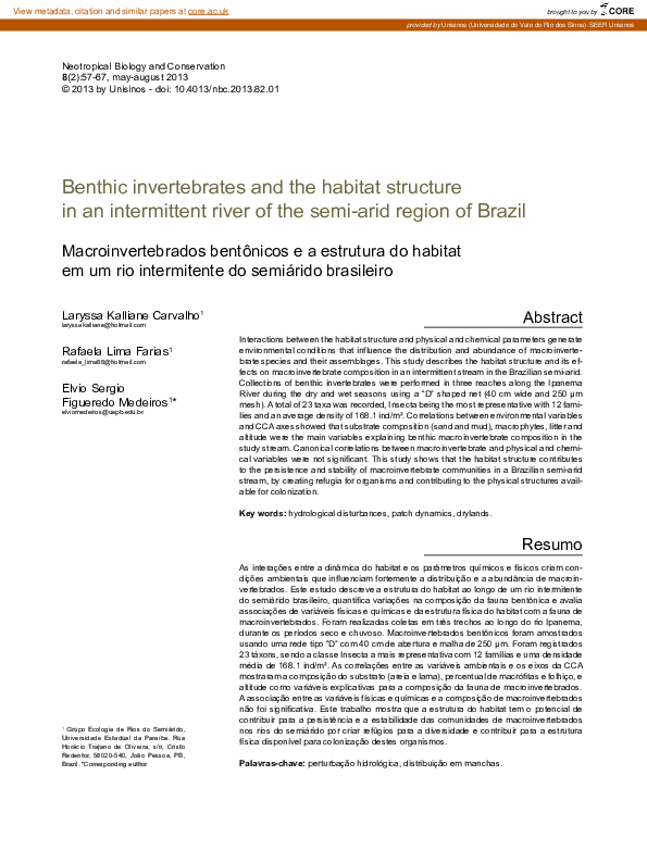 (PDF) Macroinvertebrados bentônicos e a estrutura do habitat em um rio ...