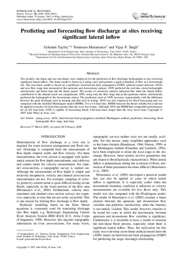 (PDF) Predicting and forecasting flow discharge at sites receiving ...