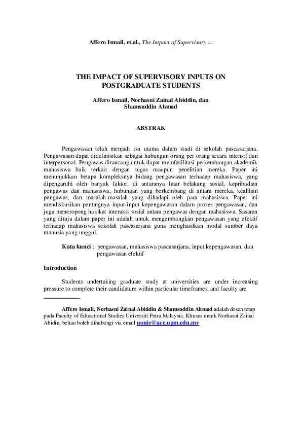 (PDF) The Impact of Supervisory Inputs on Postgraduate Students