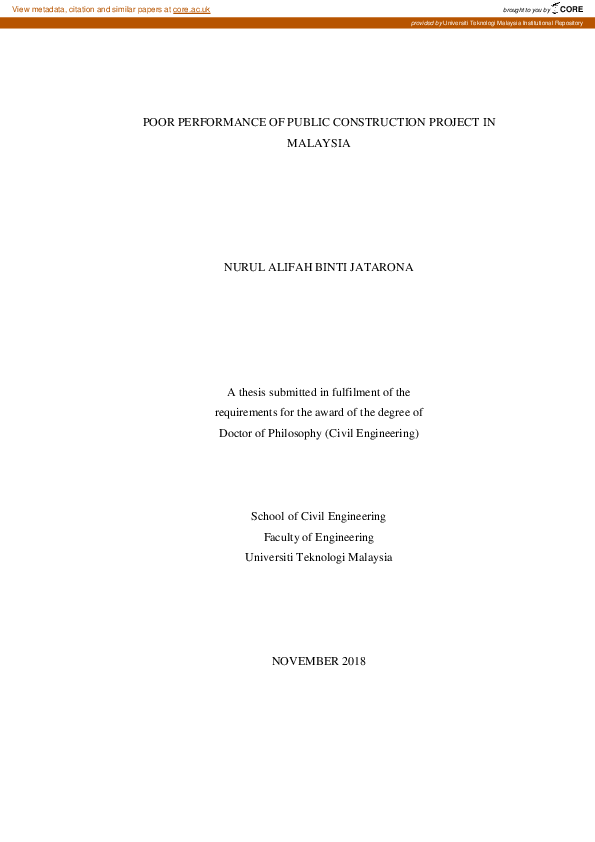 (PDF) Poor performance of public construction project in Malaysia