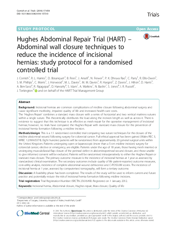 (PDF) Hughes Abdominal Repair Trial (HART) – Abdominal wall closure ...
