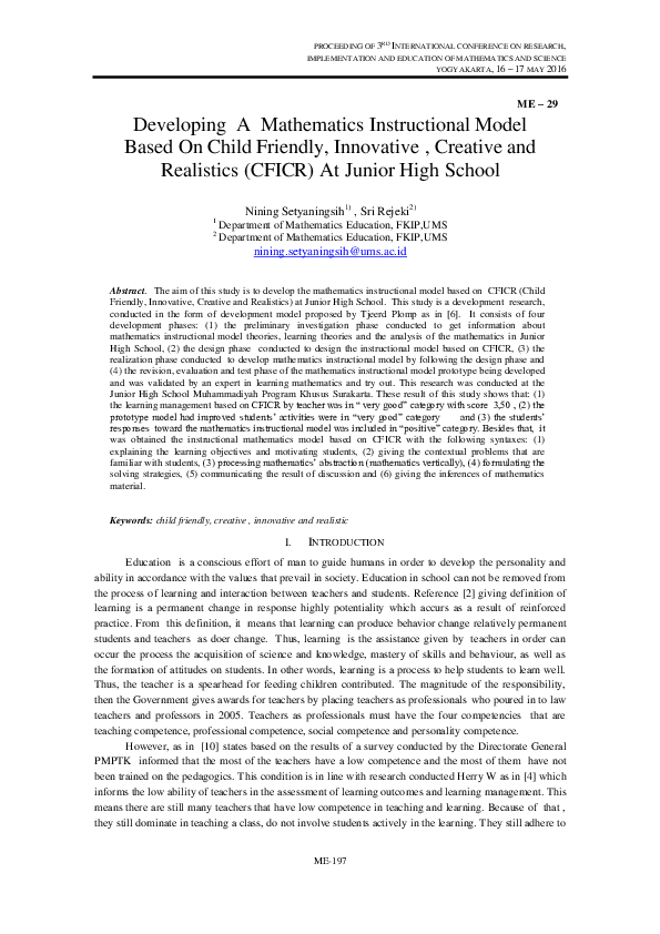 (PDF) Developing A Mathematics Instructional Model Based On Child ...