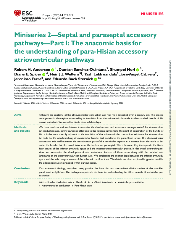 (PDF) Miniseries 2—Septal and paraseptal accessory pathways—Part I: The ...