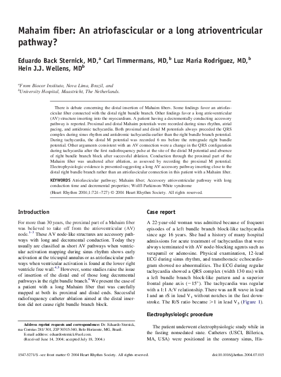 (PDF) Mahaim fiber: An atriofascicular or a long atrioventricular pathway?