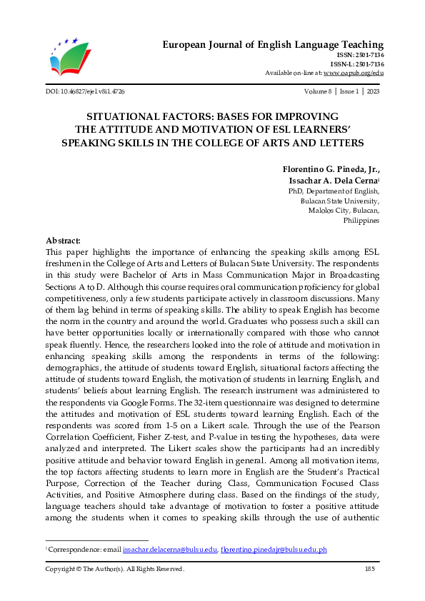 (PDF) Situational Factors: Bases for Improving the Attitude and ...