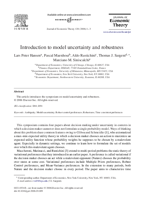 (PDF) Introduction to model uncertainty and robustness
