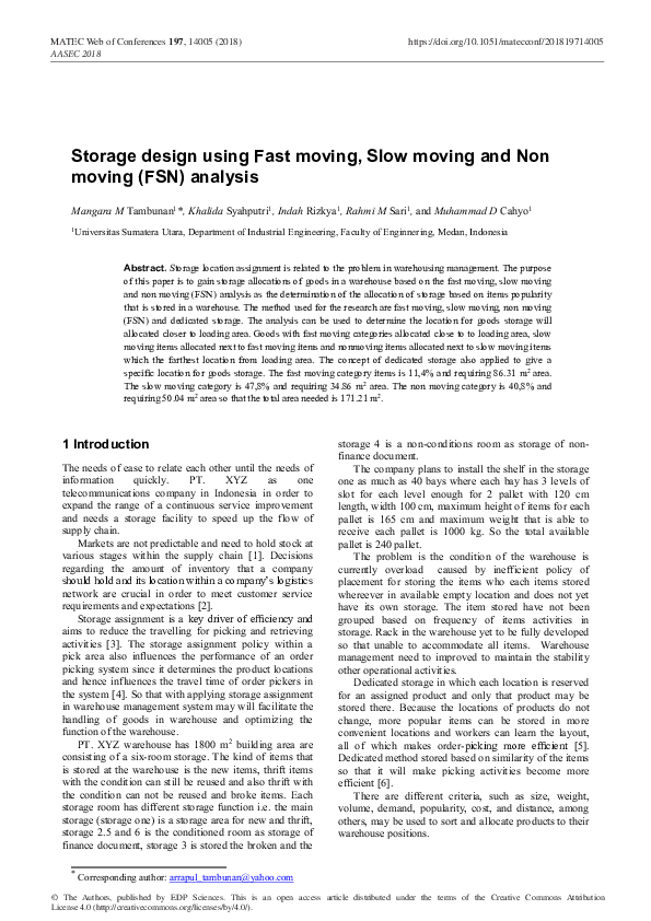 (PDF) Storage design using Fast moving, Slow moving and Non moving (FSN ...