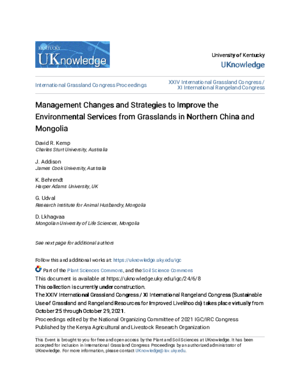 (PDF) Management Changes and Strategies to Improve the Environmental ...