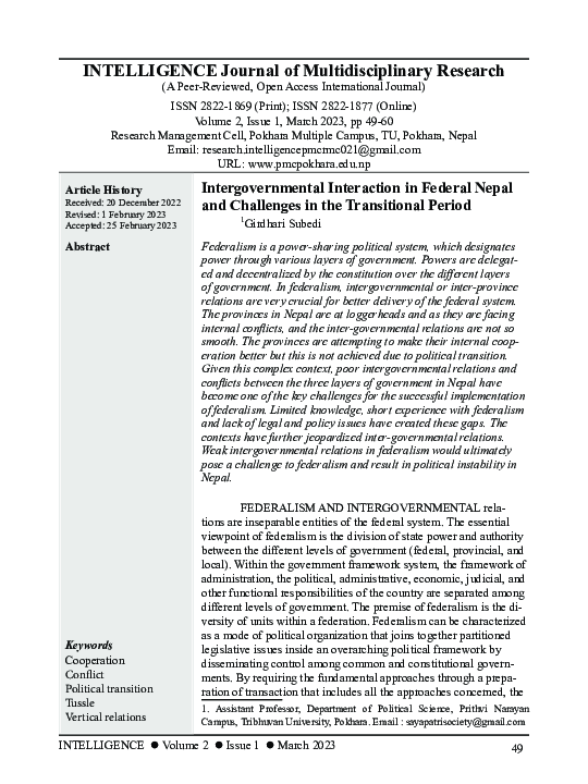 (PDF) Intergovernmental Interaction in Federal Nepal and Challenges in ...