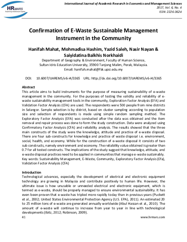 (PDF) Confirmation of E-Waste Sustainable Management Instrument in the Community