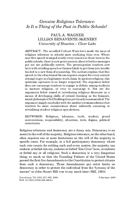 (PDF) Genuine Religious Tolerance: Is It a Thing of the Past in Public ...