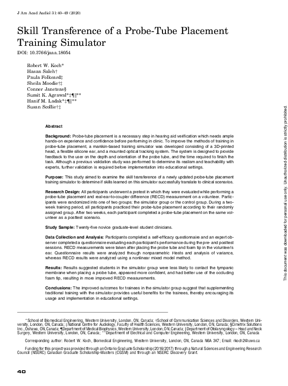 (PDF) Skill Transference of a Probe-Tube Placement Training Simulator