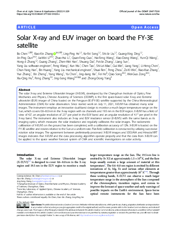 (PDF) Solar X-ray and EUV imager on board the FY-3E satellite