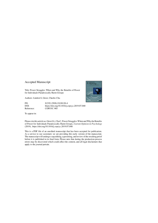 (PDF) Power struggles: when and why the benefits of power for ...