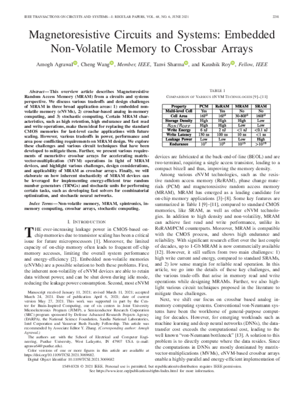 Pdf Magnetoresistive Circuits And Systems Embedded Non Volatile Memory To Crossbar Arrays