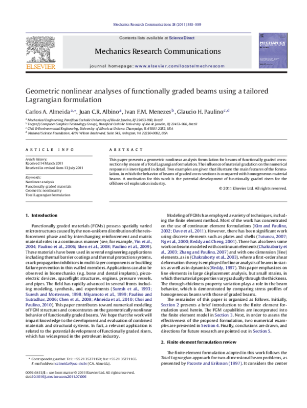 Pdf Geometric Nonlinear Analyses Of Functionally Graded Beams Using A Tailored Lagrangian