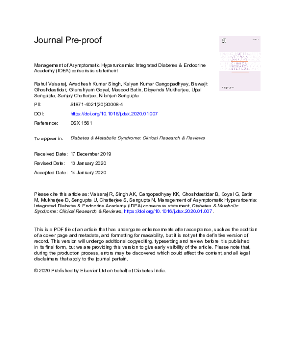 (PDF) Management of asymptomatic hyperuricemia: Integrated Diabetes ...