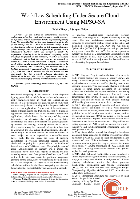 (PDF) Workflow Scheduling Under Secure Cloud Environment using MPSO-SA