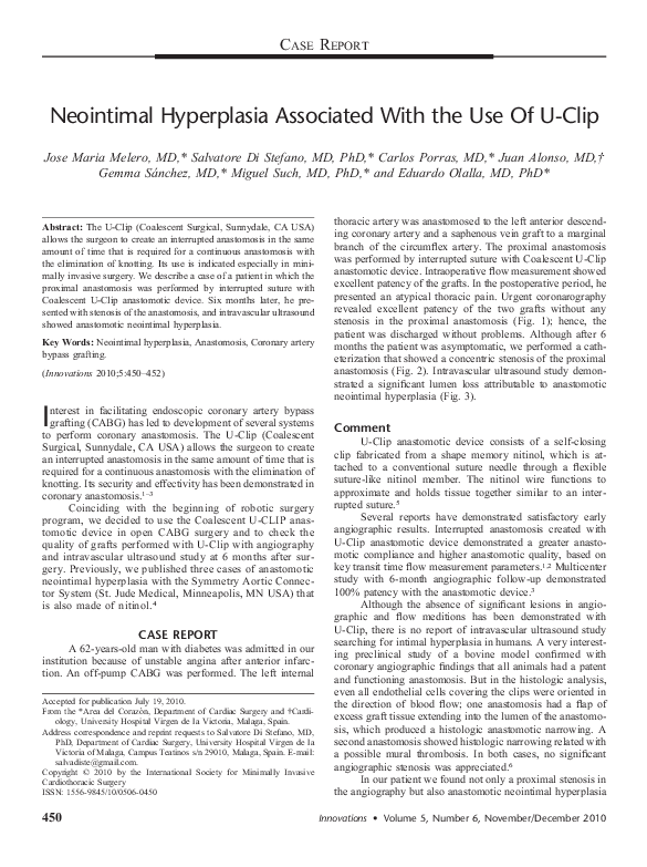 (PDF) Neointimal hyperplasia associated with the use of u-clip | carlos ...
