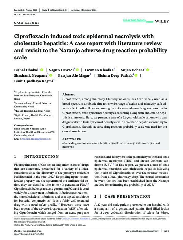 (PDF) Ciprofloxacin induced toxic epidermal necrolysis with cholestatic ...