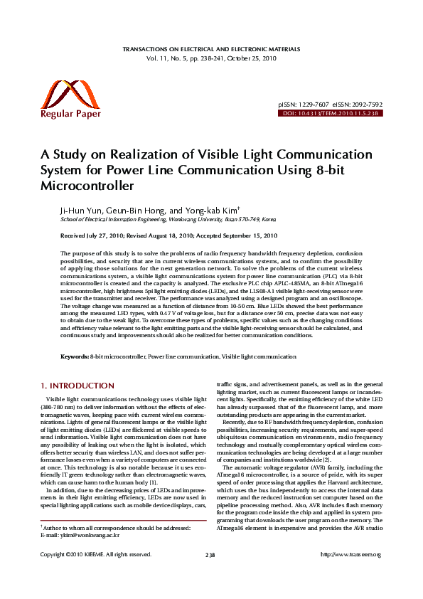 (PDF) A Study on Realization of Visible Light Communication System for ...