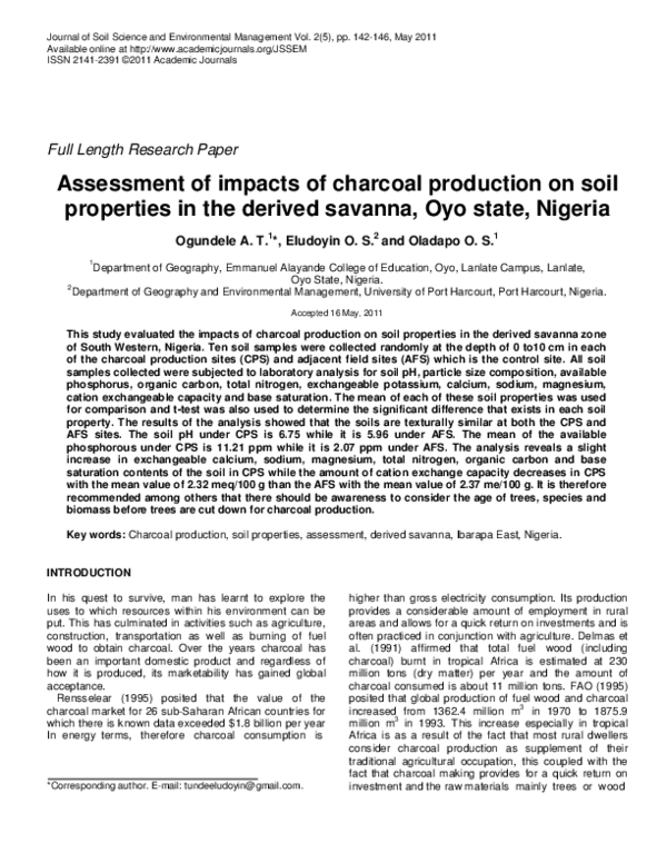 (PDF) Assessment of impacts of charcoal production on soil properties ...