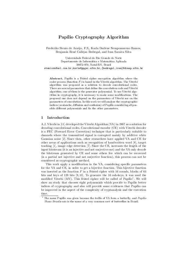 (PDF) Papílio Cryptography Algorithm