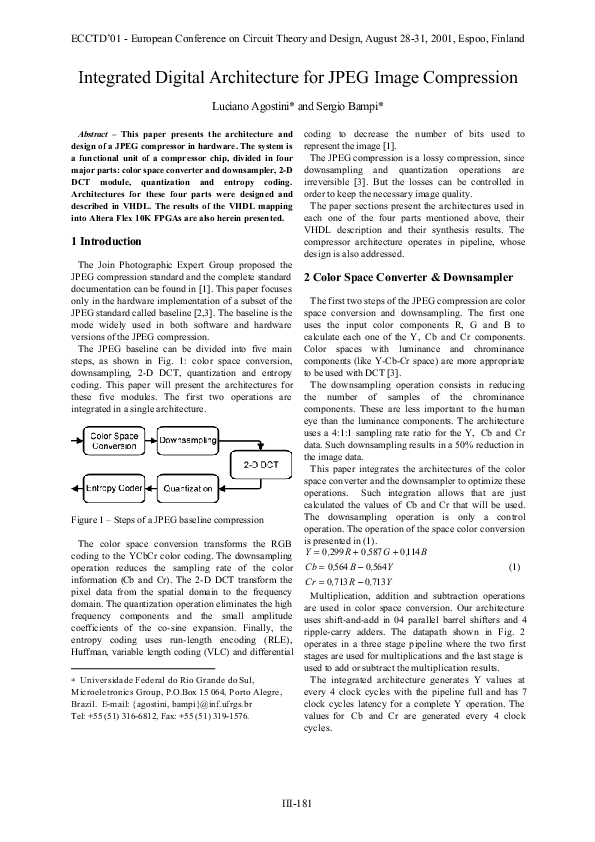 Pdf Pipelined Fast 2d Dct Architecture For Jpeg Image Compression Ivan Santo Silva