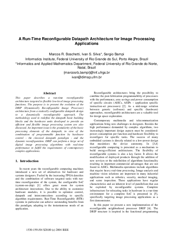 Pdf A Run Time Reconfigurable Datapath Architecture For Image Processing Applications Ivan