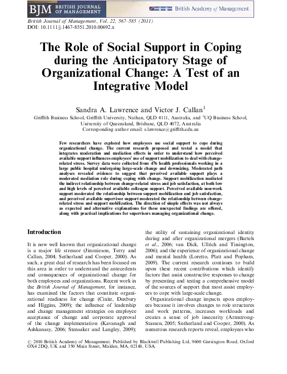 (PDF) The Role of Social Support in Coping during the Anticipatory ...