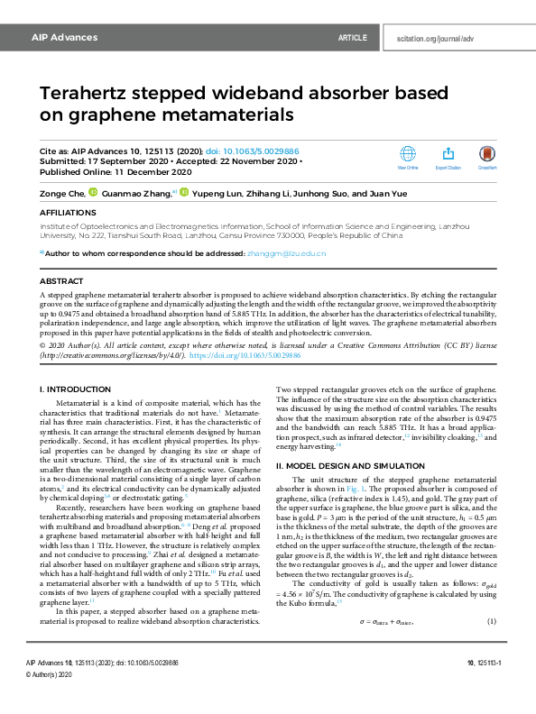 (PDF) Terahertz stepped wideband absorber based on graphene metamaterials