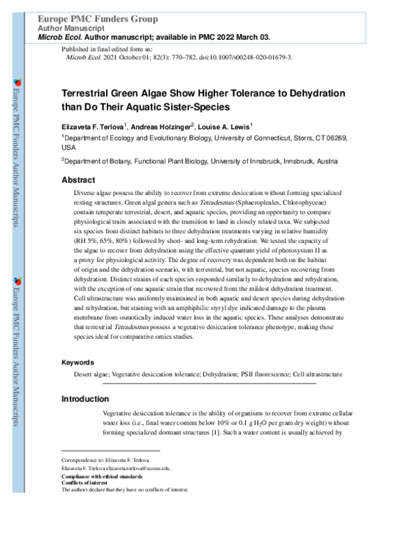 (PDF) Terrestrial Green Algae Show Higher Tolerance to Dehydration than ...