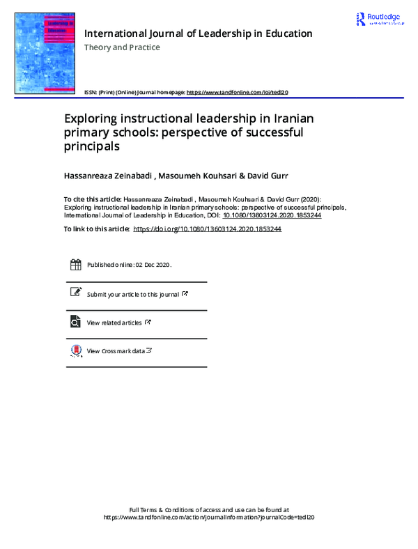 (PDF) Exploring instructional leadership in Iranian primary schools: perspective of successful ...