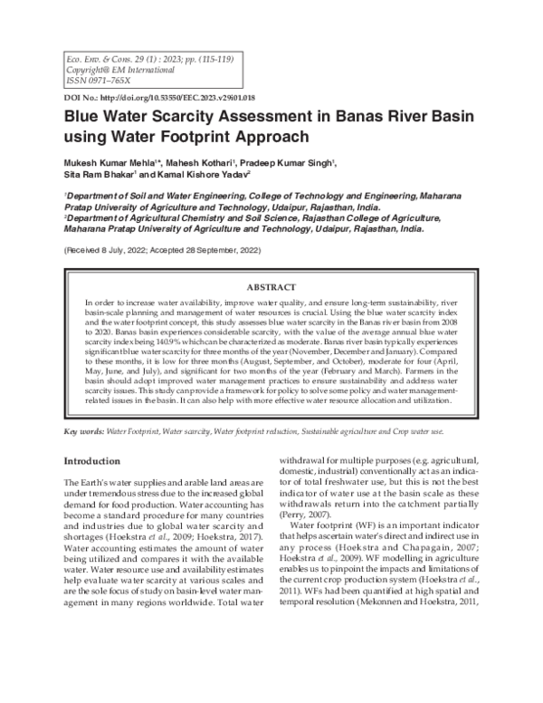 (PDF) Blue Water Scarcity Assessment in Banas River Basin using Water ...