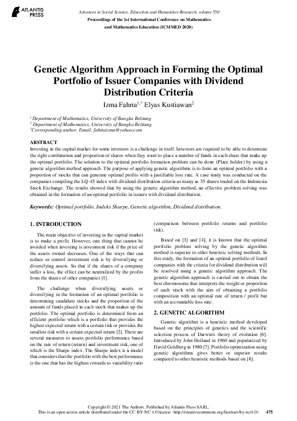 (PDF) Genetic Algorithm Approach in Forming the Optimal Portfolio of Issuer Companies with ...