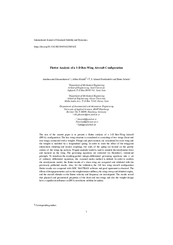 (PDF) Flutter Analysis of a 3D Box-Wing Aircraft Configuration
