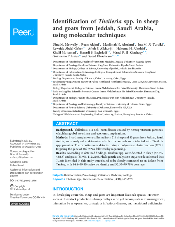 Pdf Theileria Spp Detection In Sheep And Goats