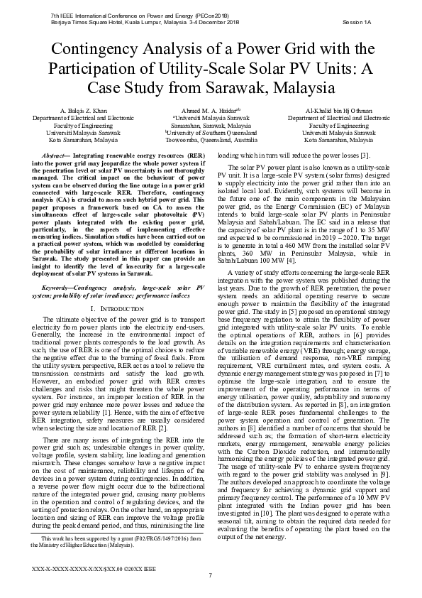 (PDF) Contingency Analysis of a Power Grid with the Participation of Utility-Scale Solar PV ...