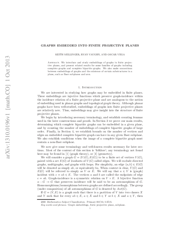 (PDF) Graphs embedded into finite projective planes | OSCAR LIZANDRO DURAND VEGA - Academia.edu