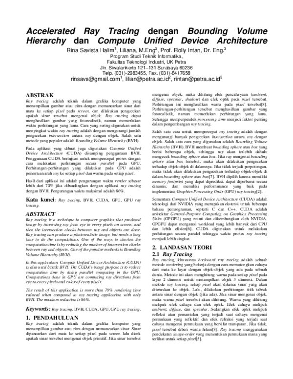 Pdf Accelerated Ray Tracing Dengan Bounding Volume Hierarchy Dan Compute Unified Device