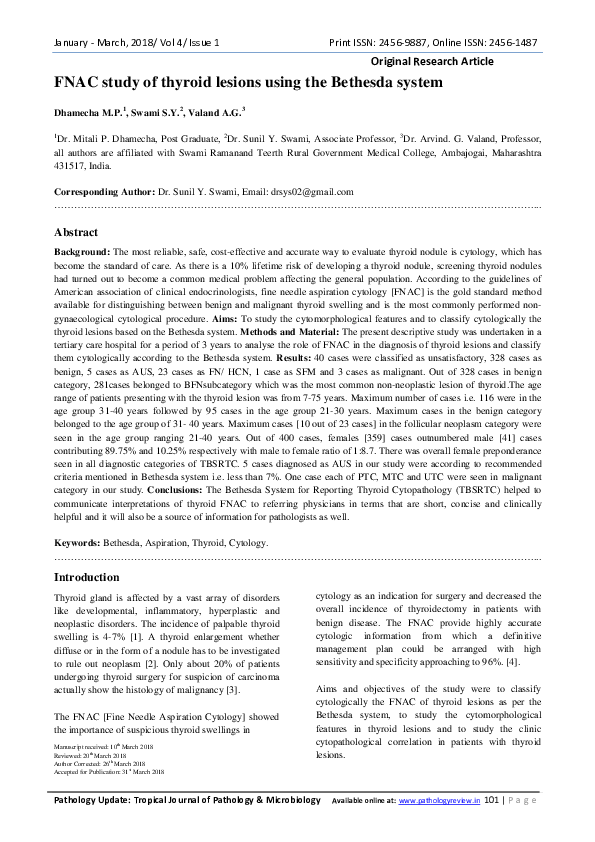 (PDF) FNAC study of thyroid lesions using the Bethesda system | Dr ...