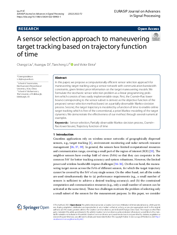 (PDF) A sensor selection approach to maneuvering target tracking based on trajectory function of ...