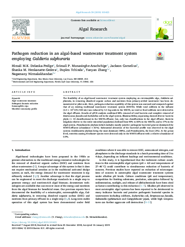 (PDF) Pathogen reduction in an algal-based wastewater treatment system ...