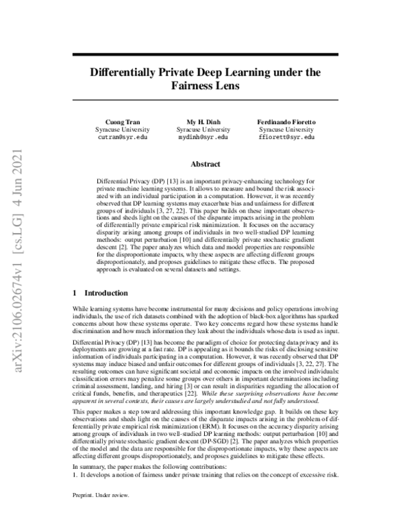 (PDF) Differentially Private Deep Learning under the Fairness Lens