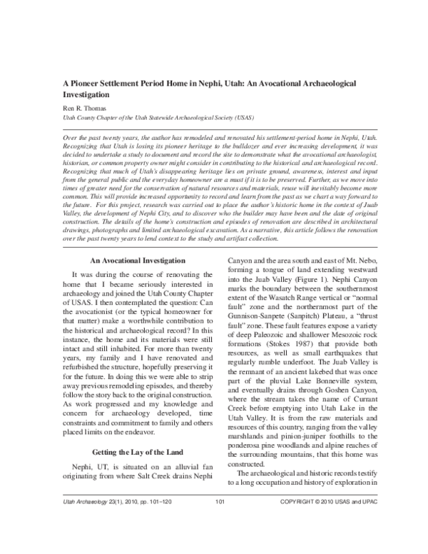 (PDF) A Pioneer Settlement Period Home in Nephi, Utah: An Avocational ...