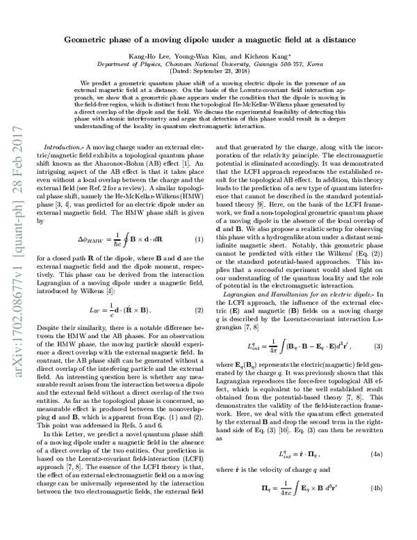 (PDF) Quantum Phase Shift of a Moving Dipole under a Magnetic Field at ...