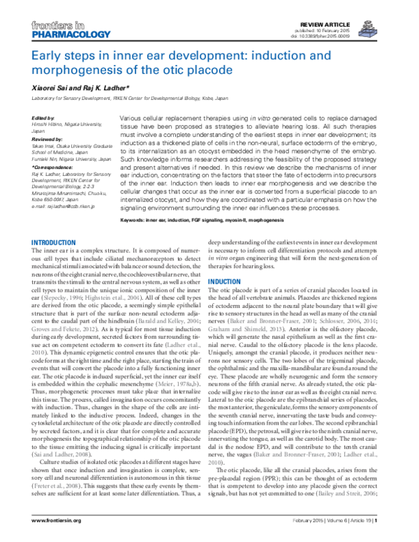 (PDF) Early steps in inner ear development: induction and morphogenesis ...